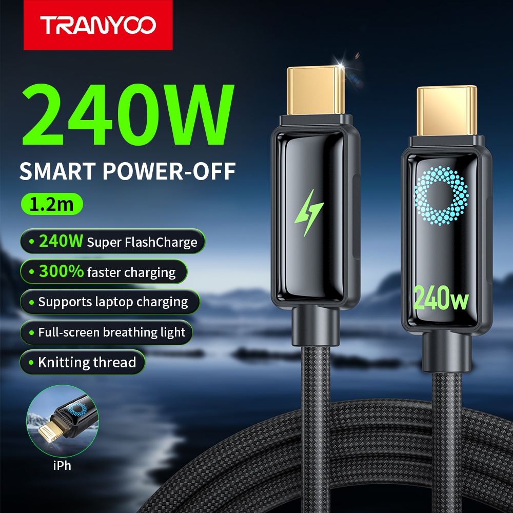Tranyoo CC-9 240W 1.2M Data Cable Smart Power Off Breathing Light Fast Charging For Light&ing ...