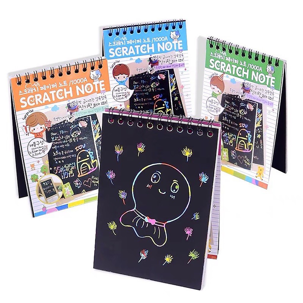 10 Sheets Scratch Book Magic Coloring Cardboard Notebook Scratch Black ...