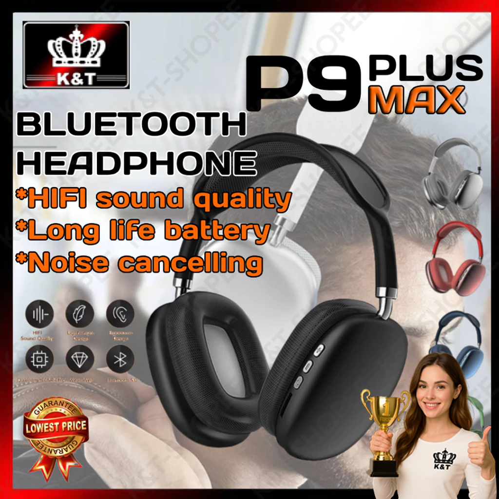 P9 Plus Wireless Bluetooth Headphone Noise Cancellation with Mic Gaming ...