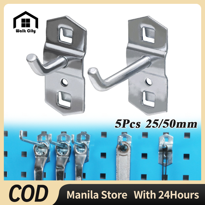 5pcs Storage Rack Oblique Hook 25/50mm Wall Mount Pegboard Hook For ...