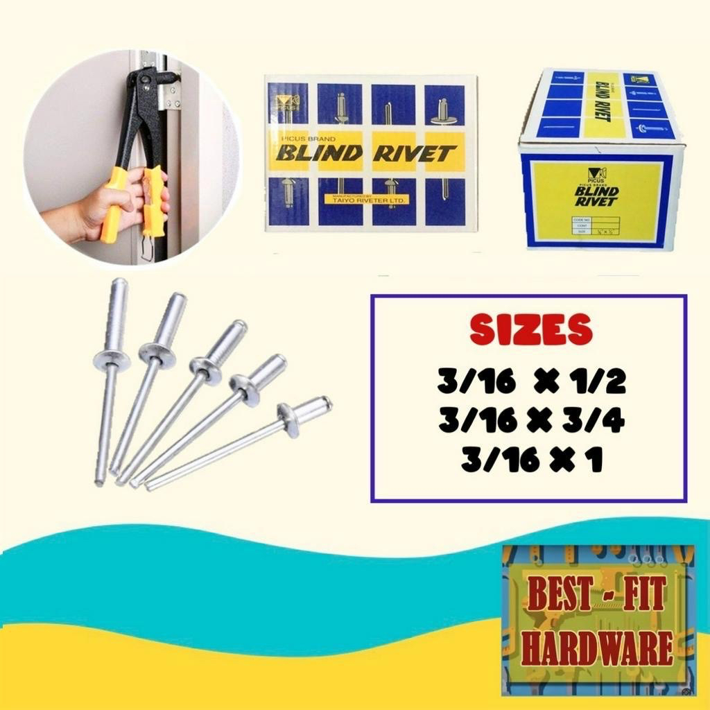 BLIND RIVETS #3/16 = 1/2 - 3/4 - 1 INCH - SOLD PER BOX FOR HAND ...