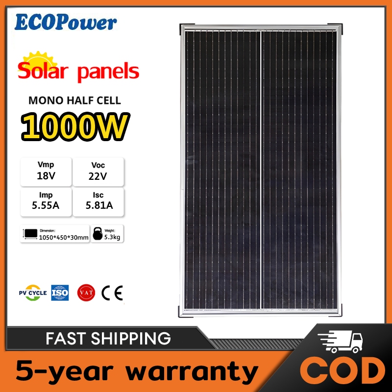 ECOPower Solar Cell 18V 1000 Watt Original Monocrystalline Solar Panel ...