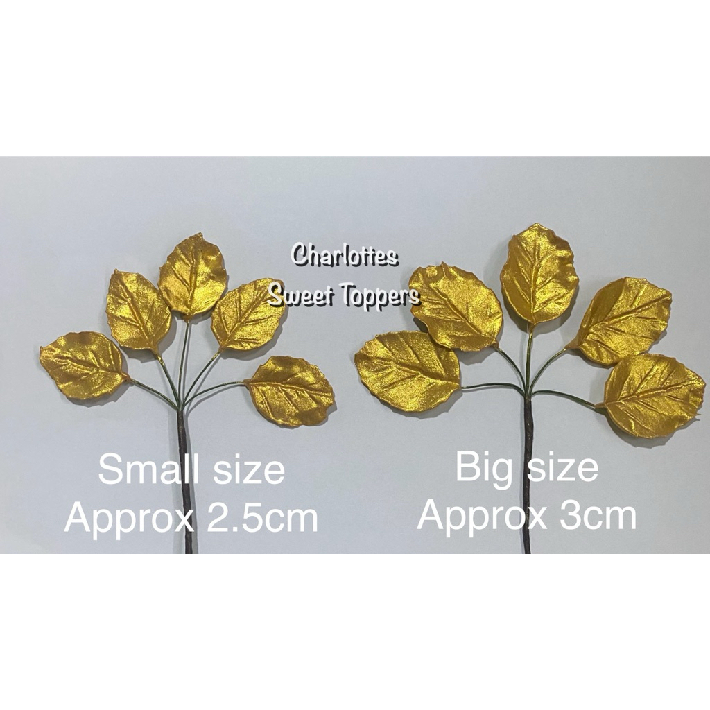 GUMPASTE GOLDEN/GREEN LEAVES (1 bunch with 5 pcs leaves) (PRE-ORDER ...