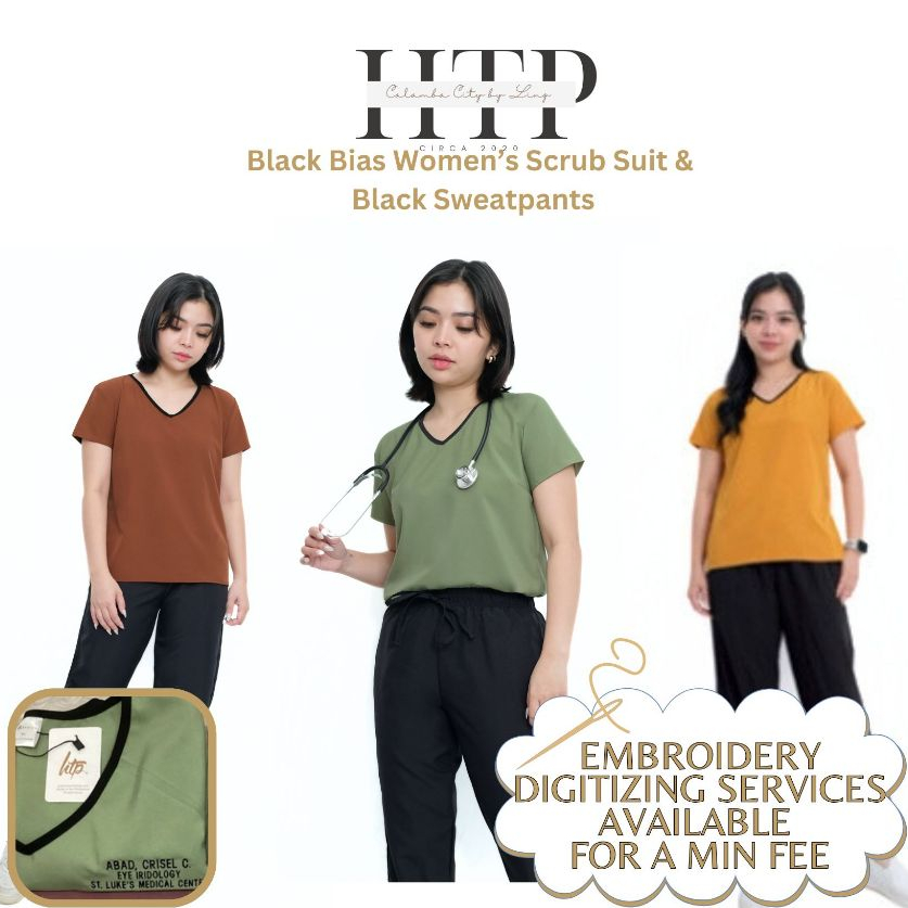 HTP Black Bias Women’s Scrub Suit & Black Sweatpants Nurse Doctor ...