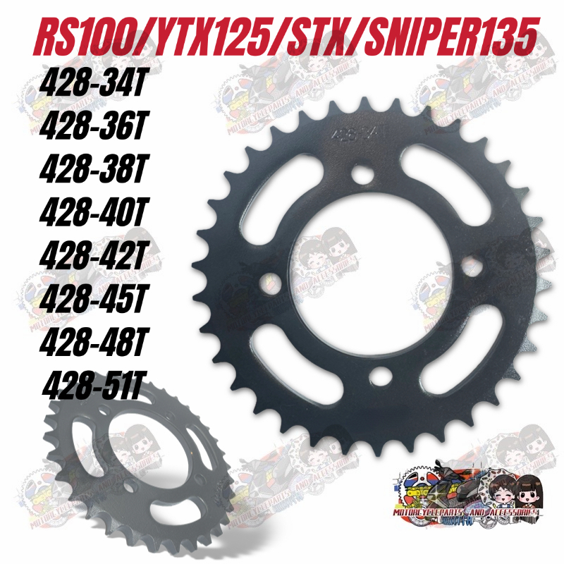 LJ Motorcycle 428 RS100 Rear Sprocket STX, RS100, Sniper 135, YTX ...