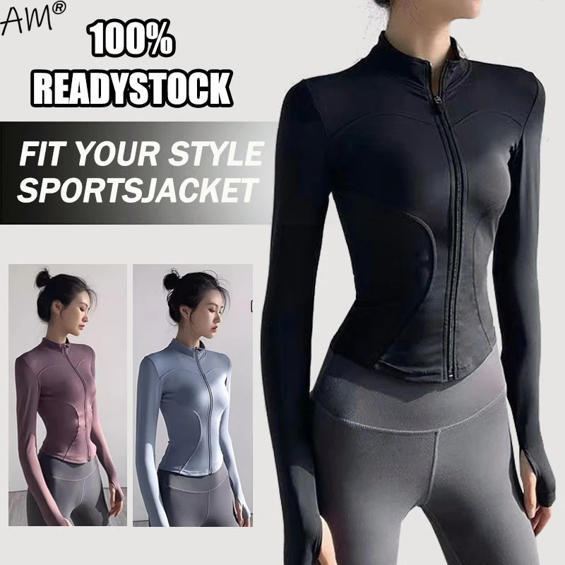AM Yoga Jacket Long Sleeve Workout Clothes With Zipper Gym Top Sport ...
