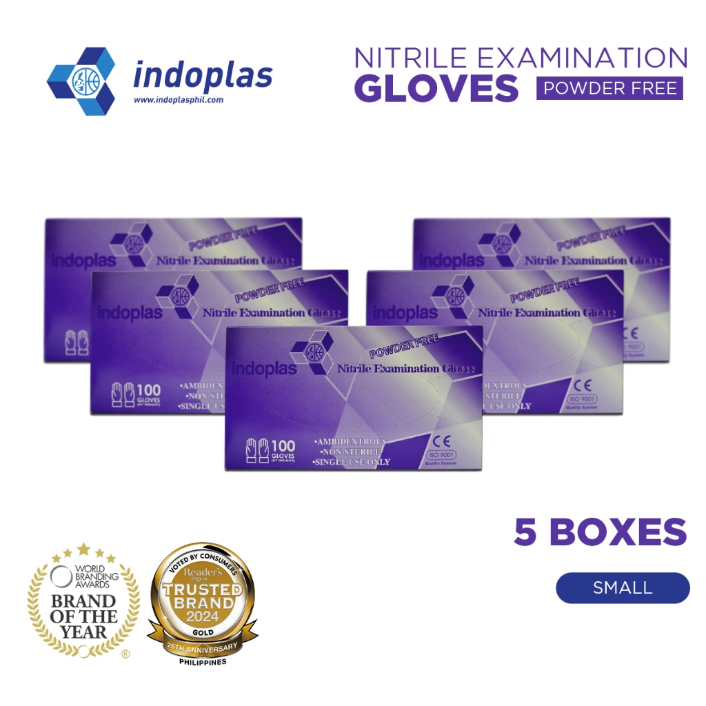 Indoplas Nitrile Examination Gloves Box of 100 (Small) - 5 Boxes ...