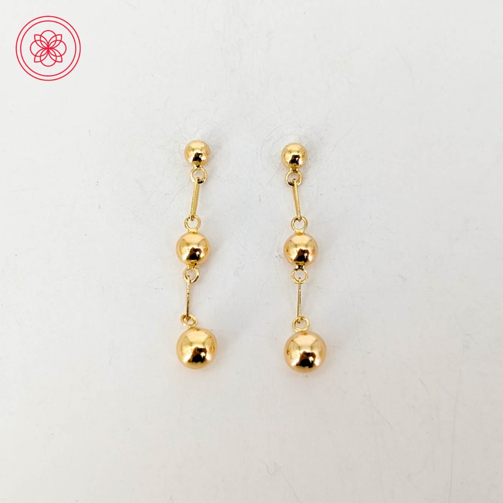 COD PAWNABLE 18k SAUDI Gold Chain Link Ball Dangling Stud Earrings w ...