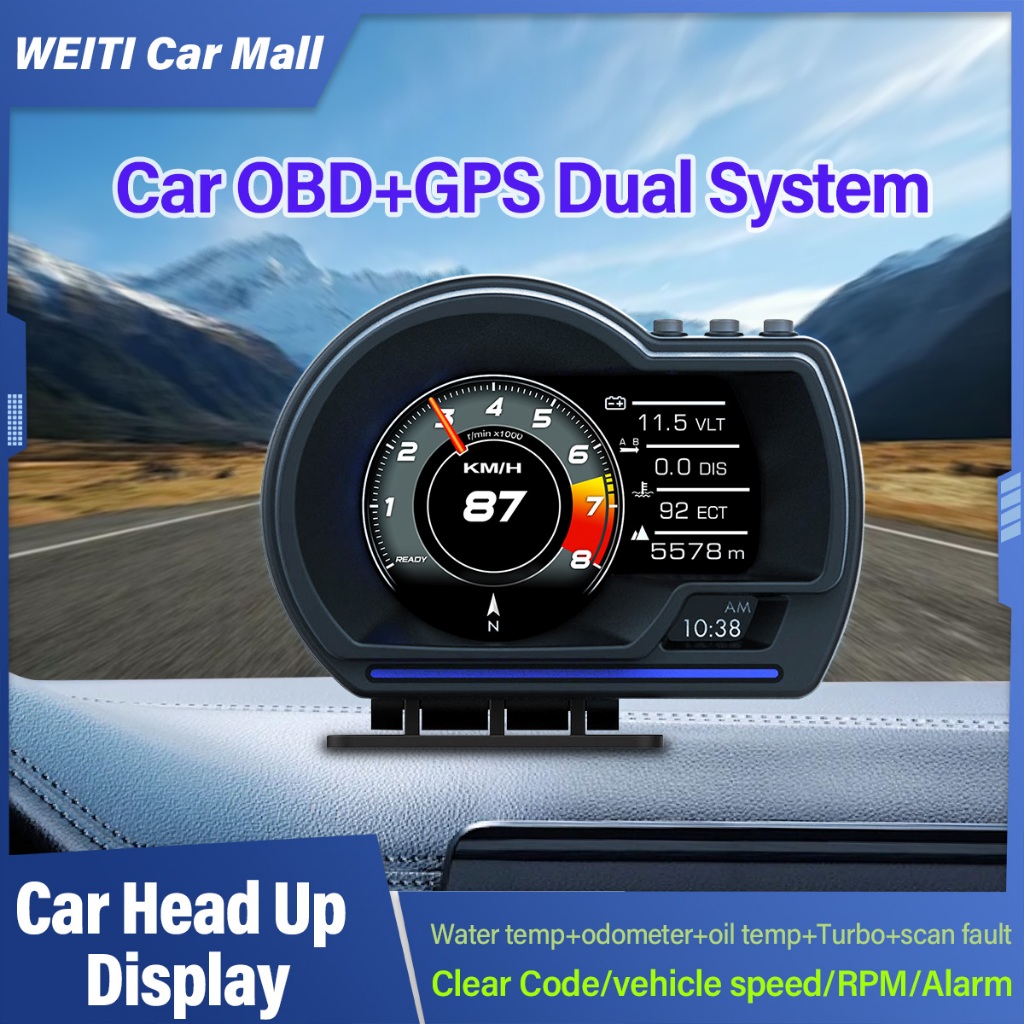 WEITI P6 PRO Car OBD2+GPS HUD OBD Gauge Smart Meter Digital Meter ...