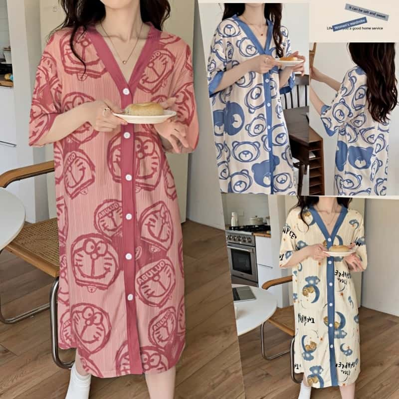 GD V neck style Daster cotton cardigan pantulog dress plus size for ...