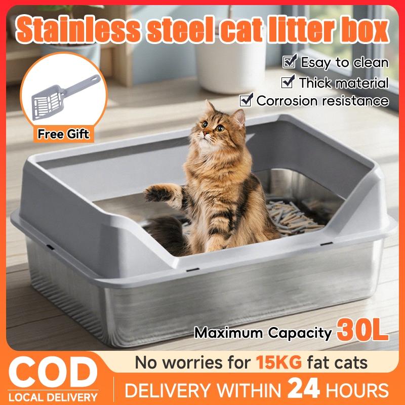 COD Extra Large Stainless Steel Cat Litter Box for Big Cats – Semi ...
