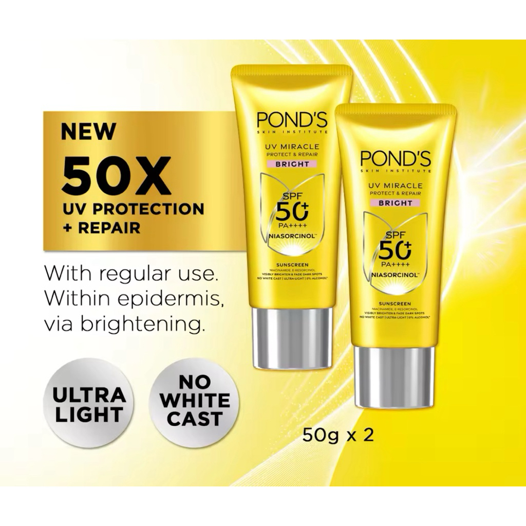 BUY1+1 PONDS UV MIRACLE BRIGHT NIASORCINOL SUNSCREEN SPF 50 | Shopee ...