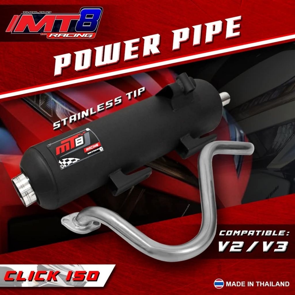 MT8 PIPE FOR CLICK 125 / 150 v2/ v3 BLACK NO SPRING STAINLESS TIP MT8 ...