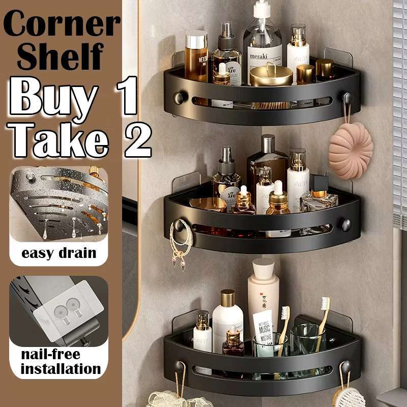 Punch-free Bathroom Corner Shelf Triangle Storage Rack Wall Mounted ...