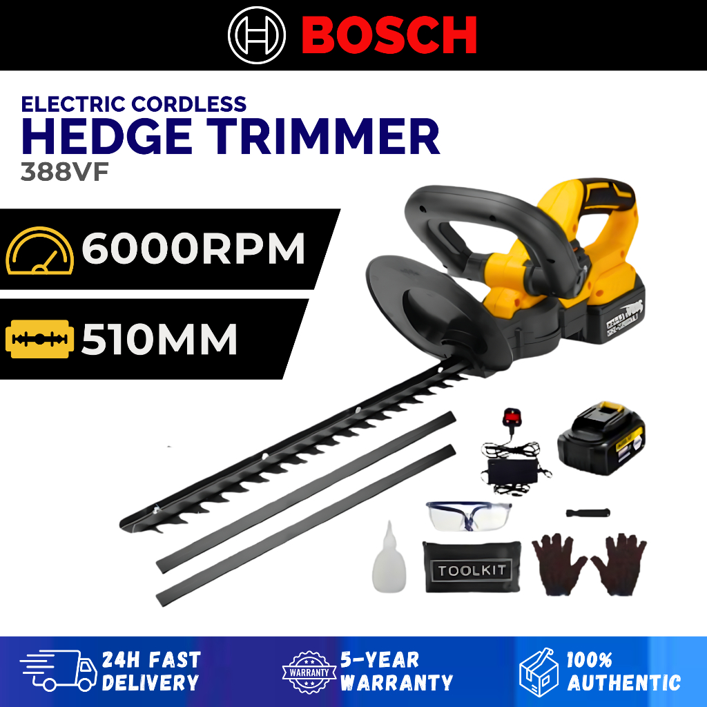 BOSCH Cordless Electric Hedge Trimmer 388VF Rechargeable Portable ...