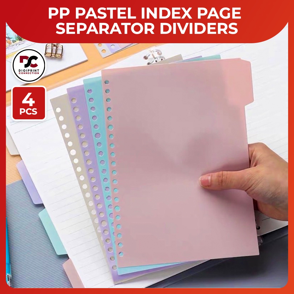 4PCS PP Pastel Index Page Separator Dividers Colors Loose Leaf Binder ...