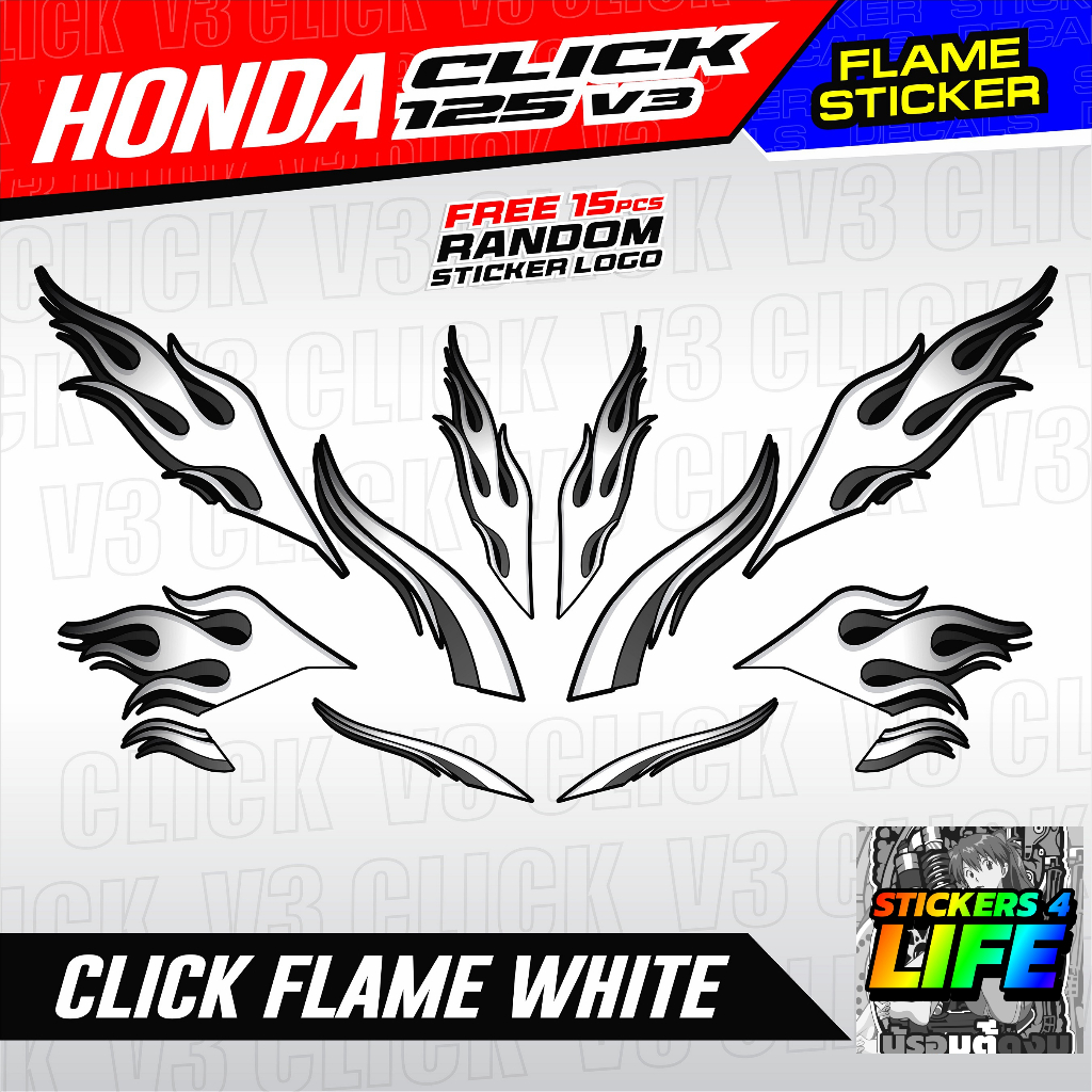 Sticker for Honda Click 125 v3 Stock Decals Sticker (FLAME Edition ...