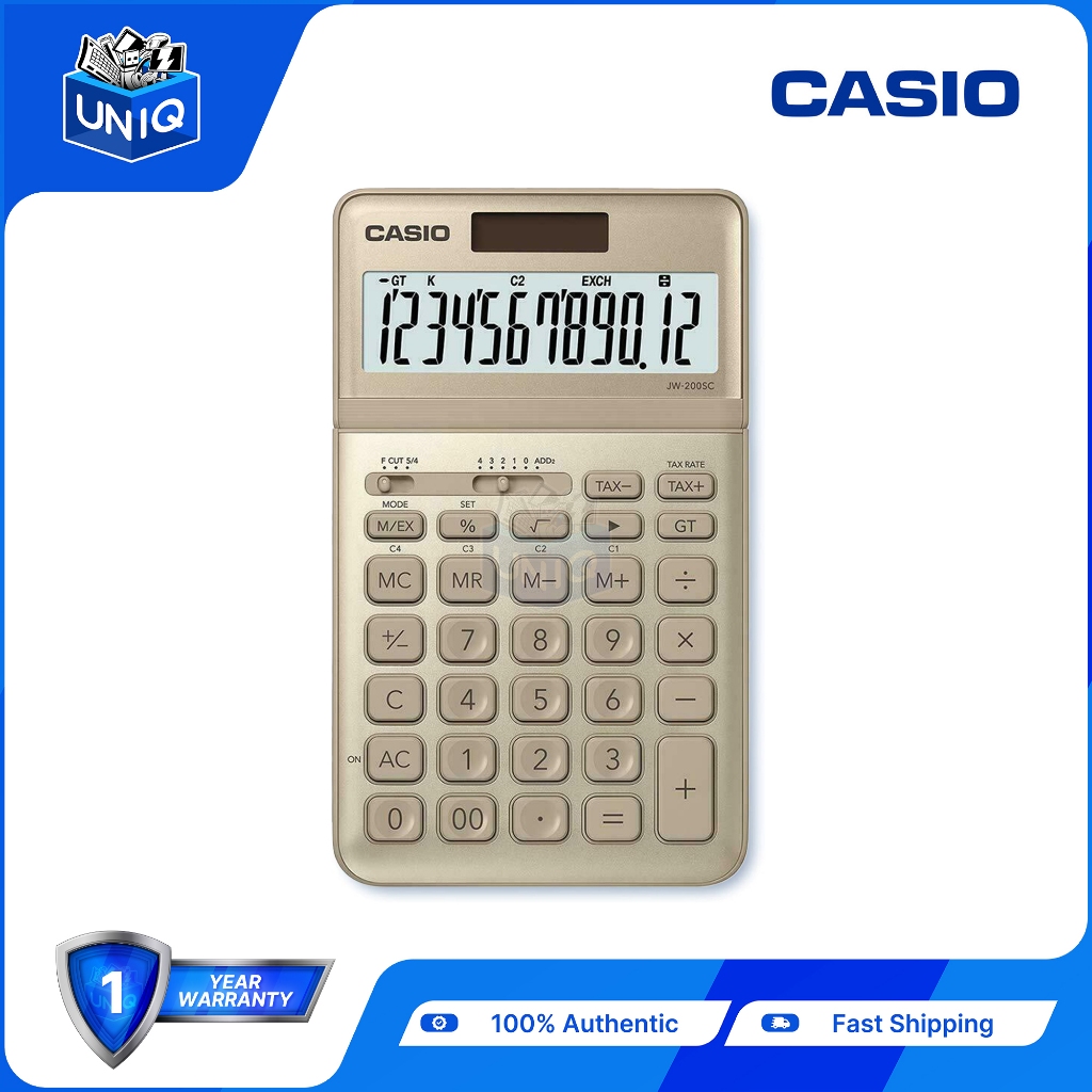 Casio JW-200SC-GD Stylish Calculator (Gold), Compact Desk Type ...