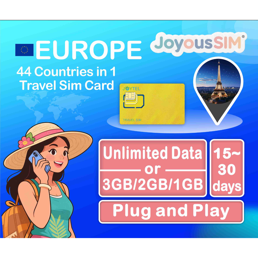 Europe 44 countries in 1 travel sim card, Unlimited data/3GB/2GB/1GB ...