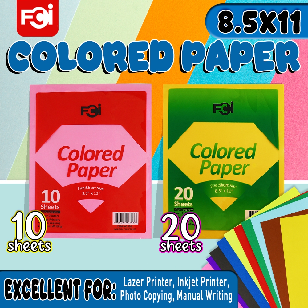 FC Colored Paper Short 8.5x11 Size Assorted Colors in sheets sold in ...