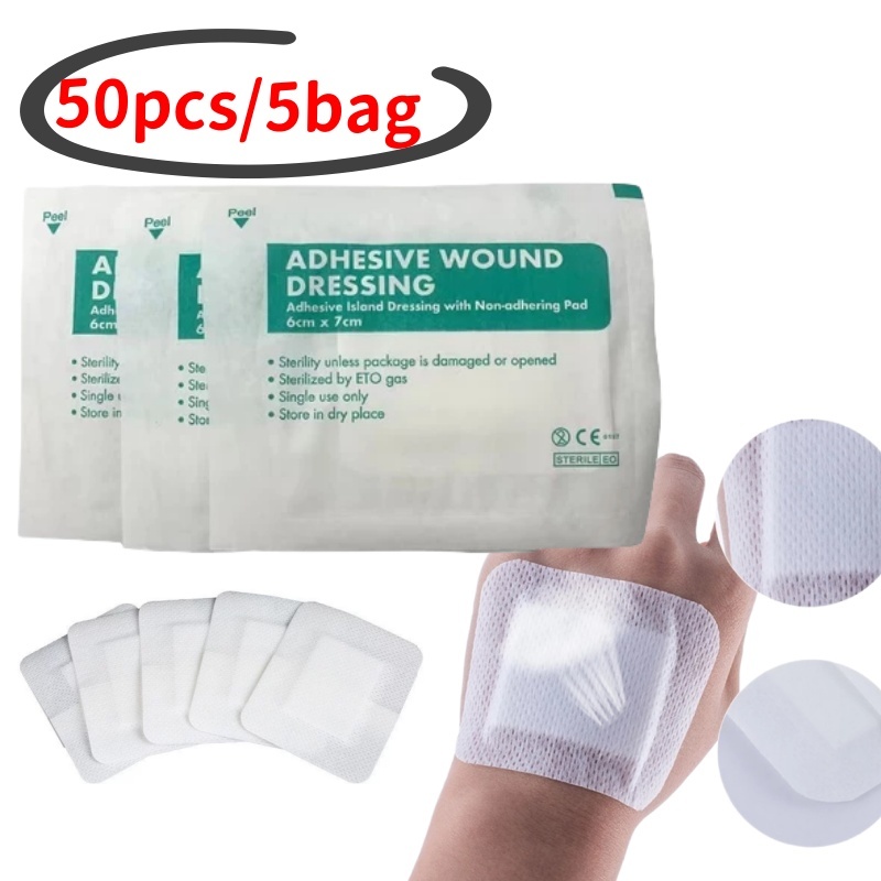 50PCS 6*7cm Band Aid Med Bandages Breathable Non-Woven Adhesive Wound ...