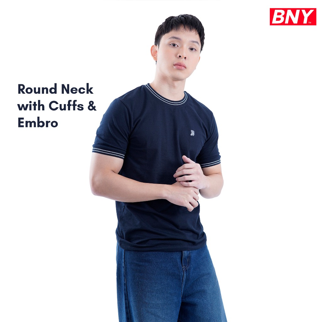BNY Men's Round Neck Shirt With Cuffs And Embro(089) | Shopee Philippines