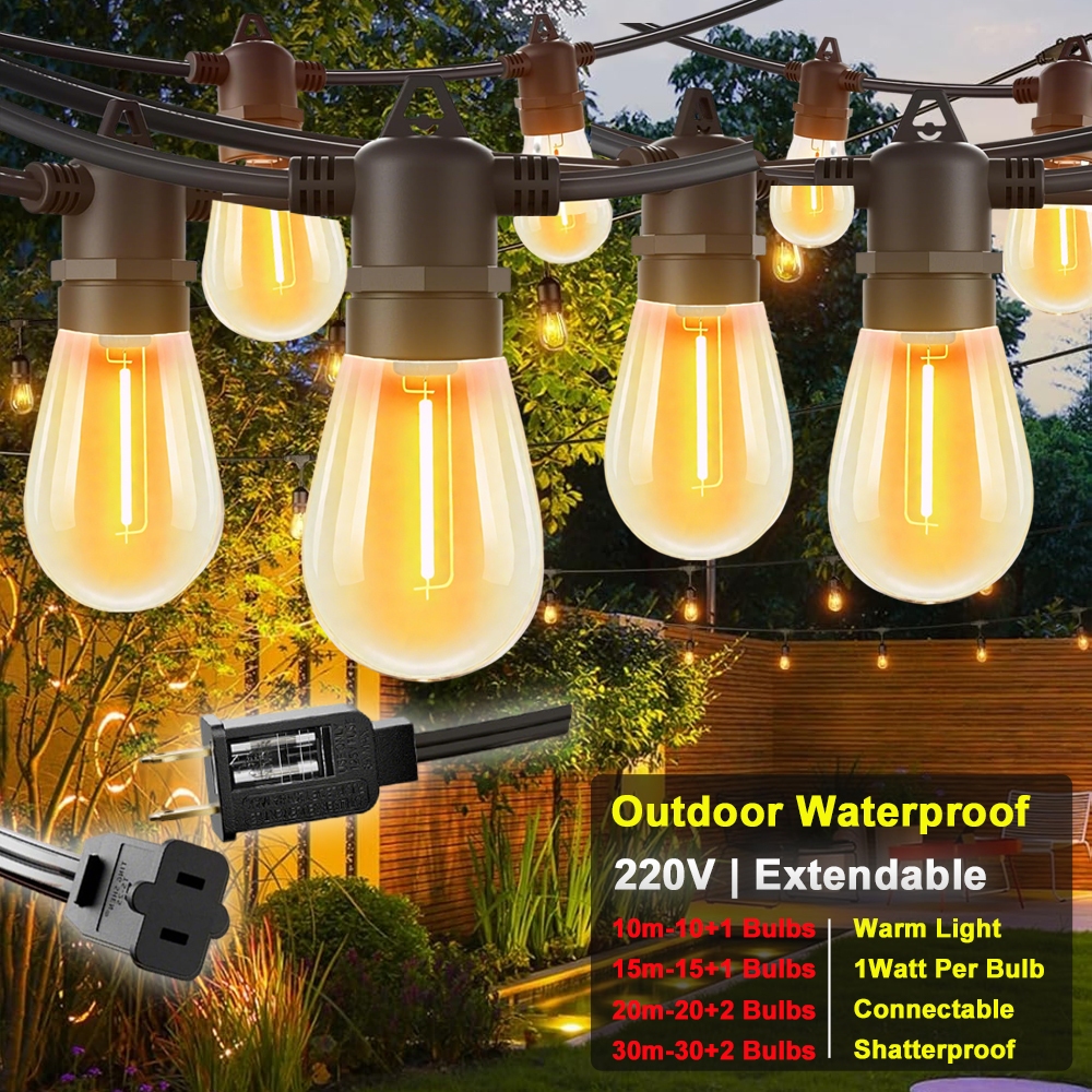 String Lights Outdoor Light Waterproof Patio Fairy Lights for Garden Cafe Store Christmas lights ...