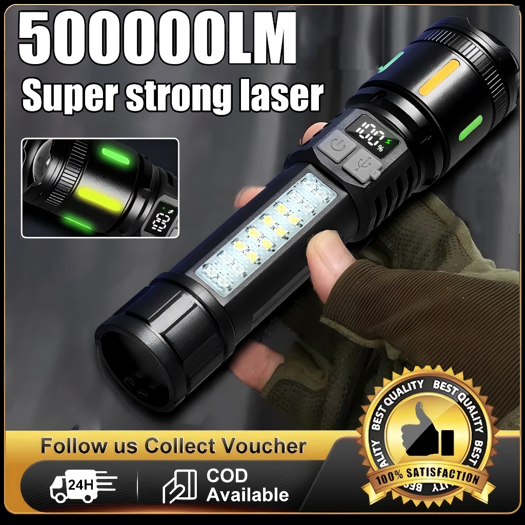 Super Bright LED Flashlight Rechargeabl Waterproof Laser Wick Heavy ...