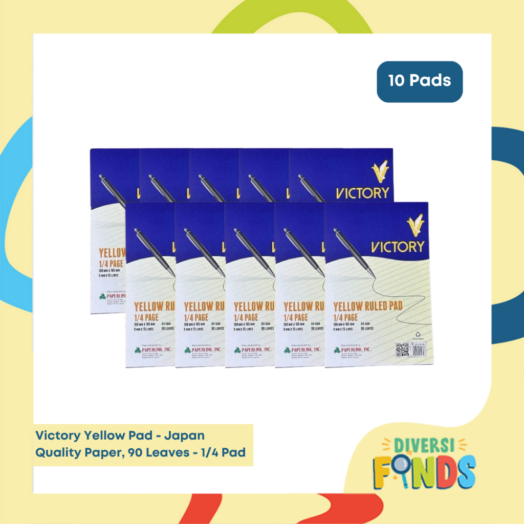 10 Pads Victory Yellow Pad and Quiz Pads Yellow Color 1/4, 1/2LW, 1/2CW ...