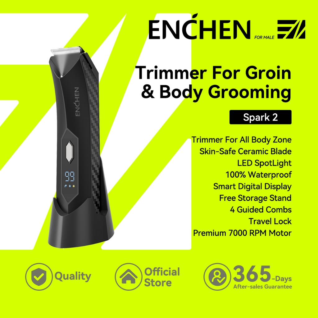 ENCHEN Body Hair Trimmer Spark 2 Electric Groin Trimmer Wet/Dry Groomer Lightweight with Travel ...