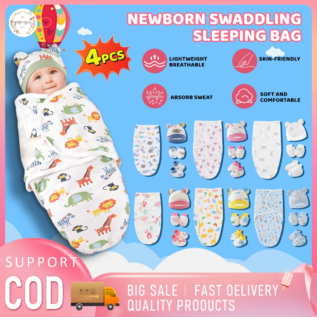 CiCi Newborn Baby Cotton 4pcs/Set Swaddle Hats Hand Gloves Mittens ...