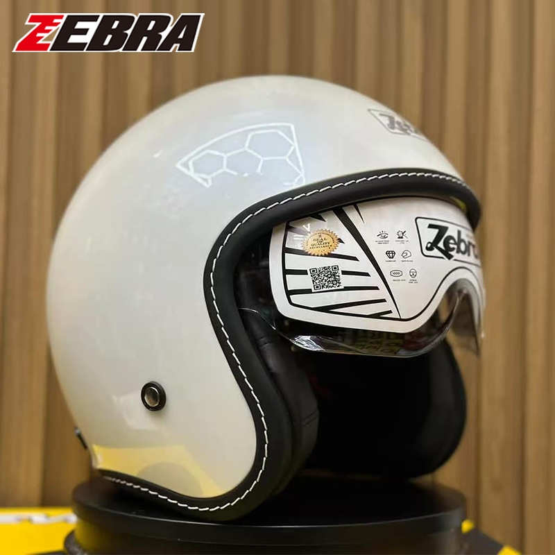 【𝑽𝒊𝒏𝒕𝒂𝒈𝒆】Zebra CRUISER Half Face Smoke Visor Retro Classic Helmet for ...