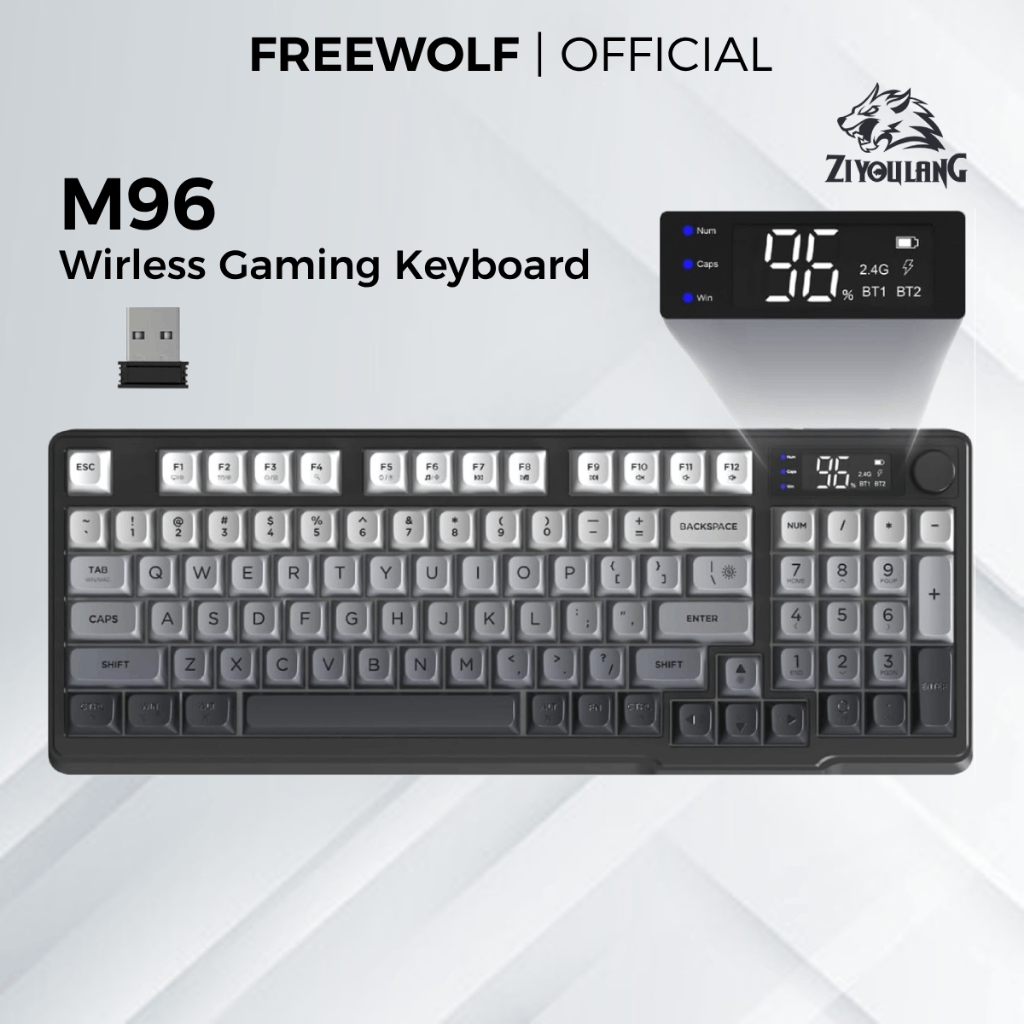 FREEWOLF M96 Gaming Wireless Keyboard PBT Keycap Color Backlit Keyboard WIth Screen | Shopee ...