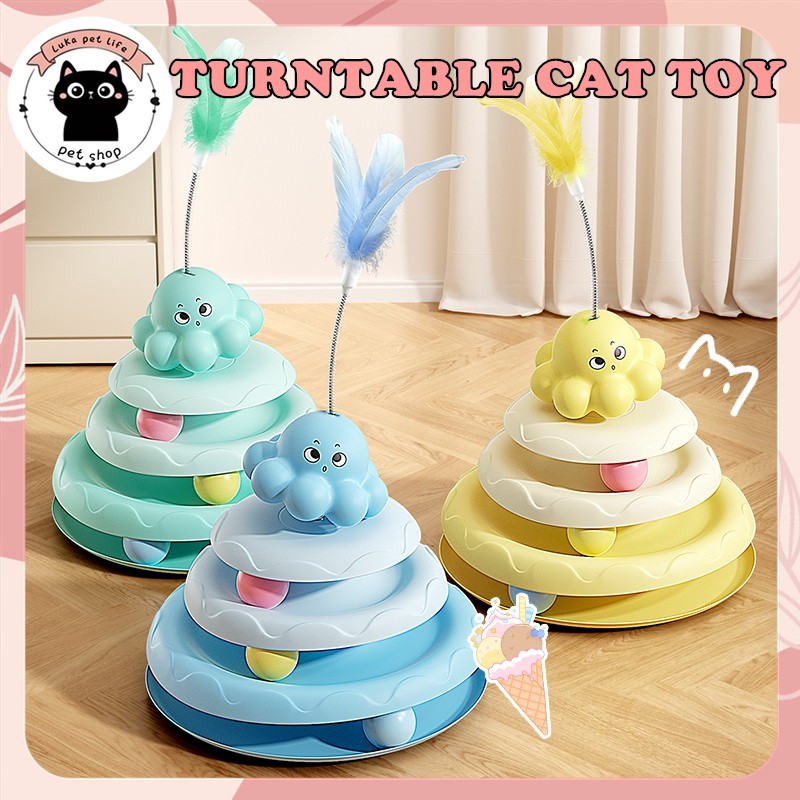 Cat Toy Interactive Turntable Tower 4-Tier Funny Cat Toy Ball Feather ...