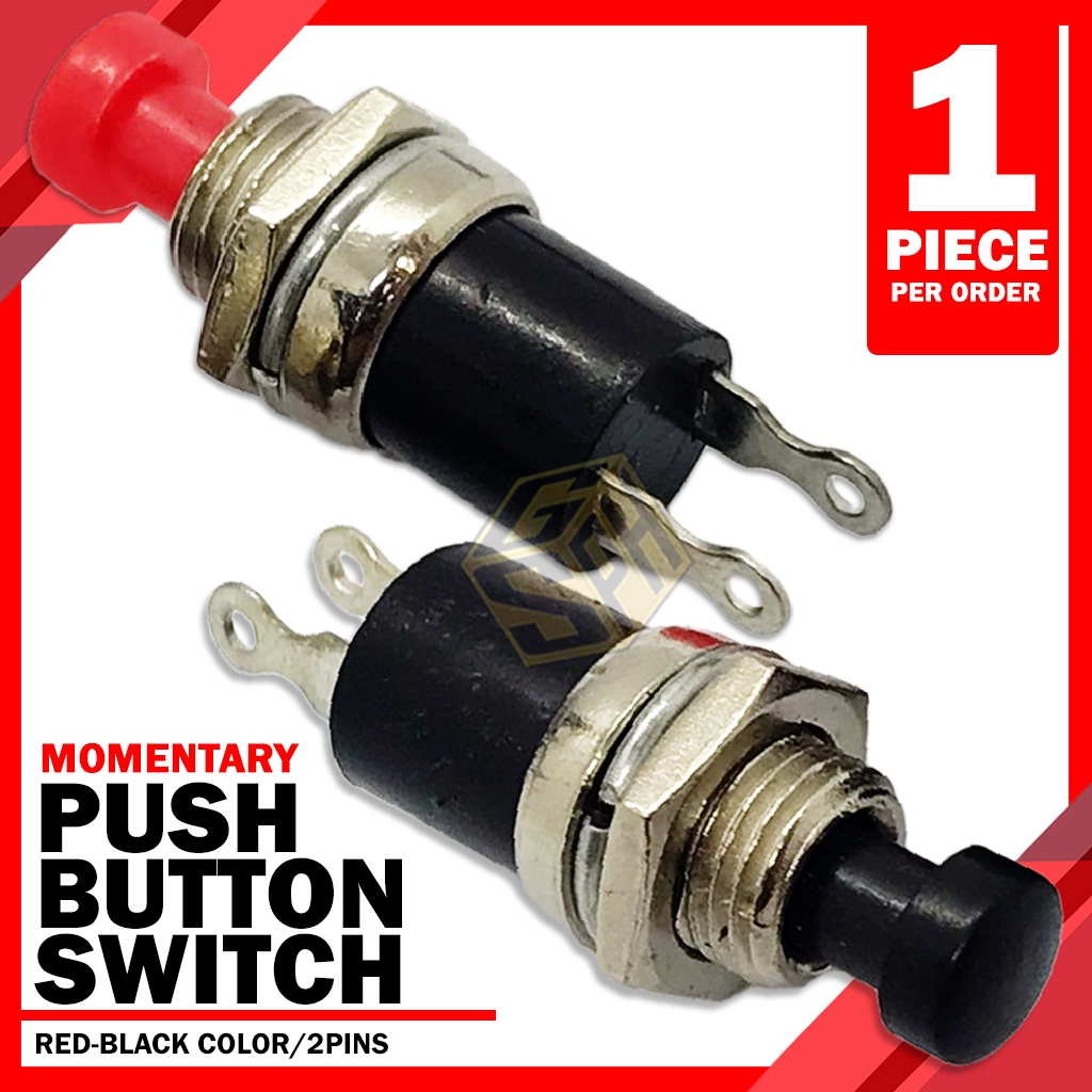 GS SPST Momentary Push Button Switch OFF-ON 2-Pin (Red/Black) – For DIY ...