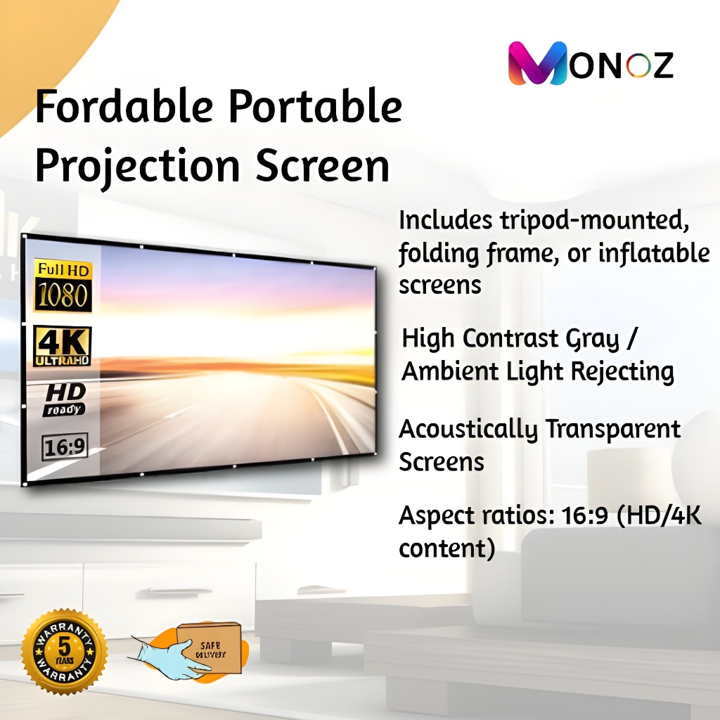 Projection Screen 30/133 inch 16:9 HD Foldable Portable Movies Screen ...