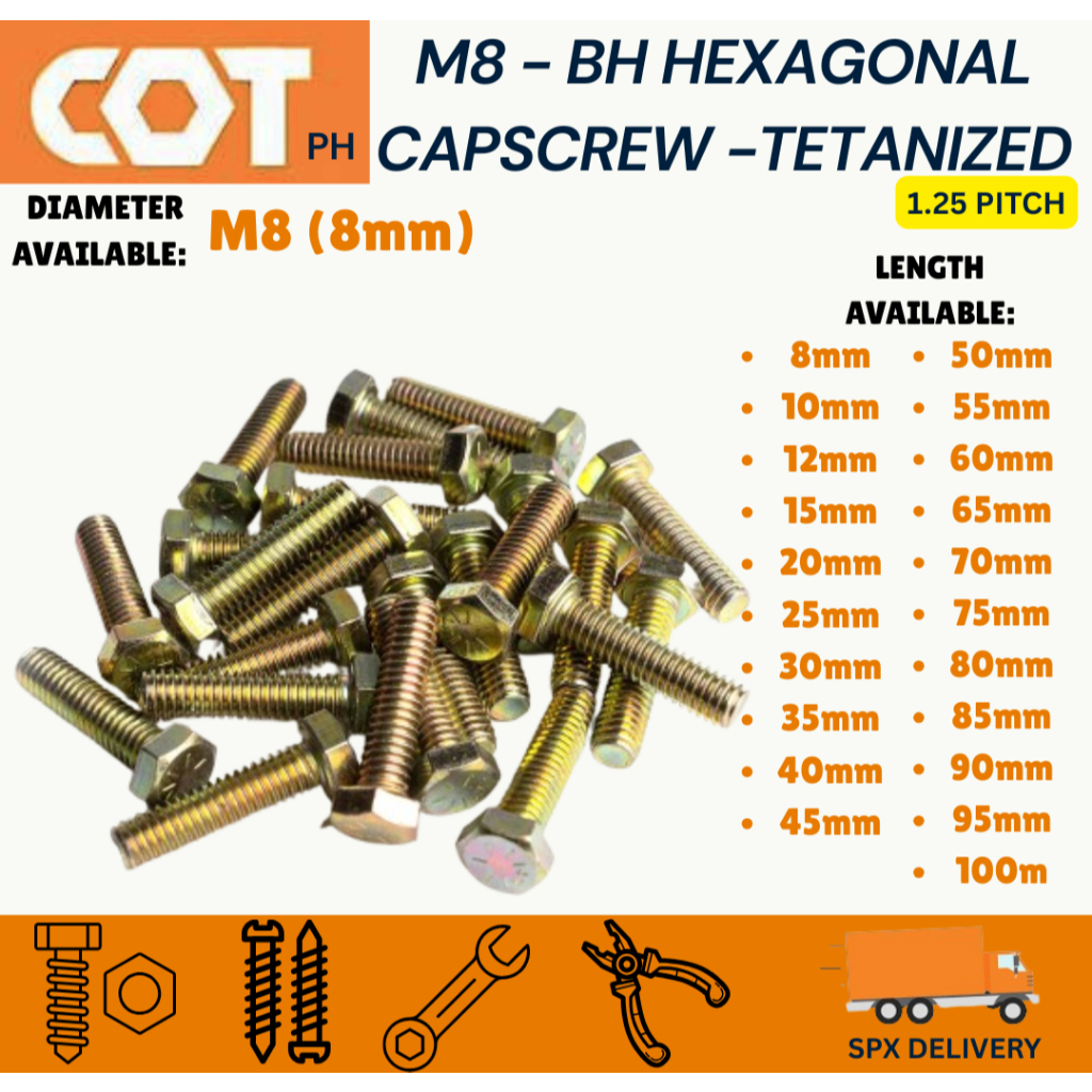 10pcs~8mm 1.25pitch BH/Tetanized Hex Bolt with BH NUT | BH FLATWASHER ...