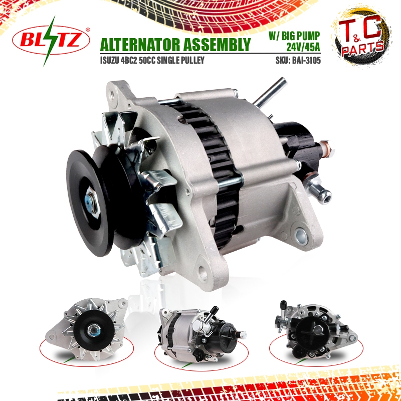ISUZU 4BC1 4BC2 50CC ALTERNATOR ASSEMBLY WITH BIG PUMP 24V / 45A SINGLE ...