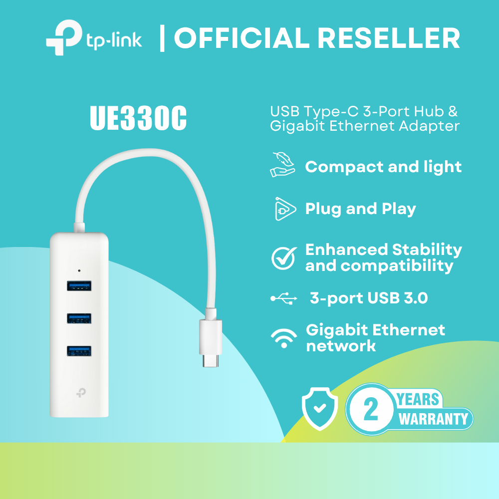 TP-Link UE330C Ethernet Adapter - USB-C / 3-Port USB 3.0 / Gigabit ...