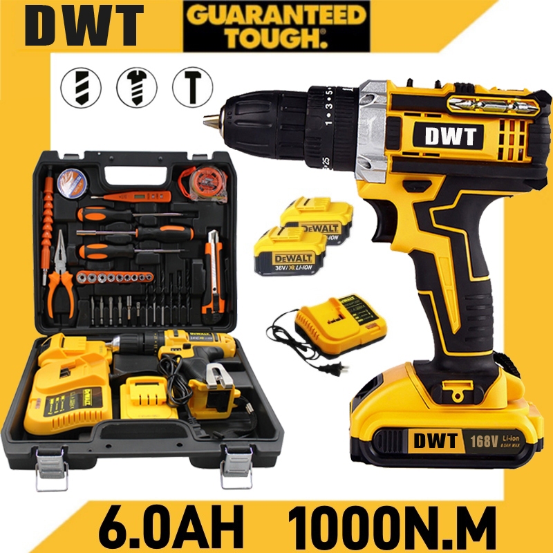 DWT Cordless Electric Hand Drill Heavy Duty Brushless168v Battery Electric Hammer Impact Drill ...