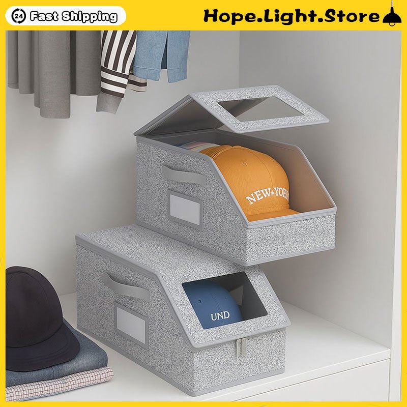 Foldable Dustproof Baseball Cap Storage Box Large Capacity Transparent ...