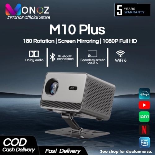 M10 Plus Smart Projector with 1080P Resolution Supports 4K Decoding and ...