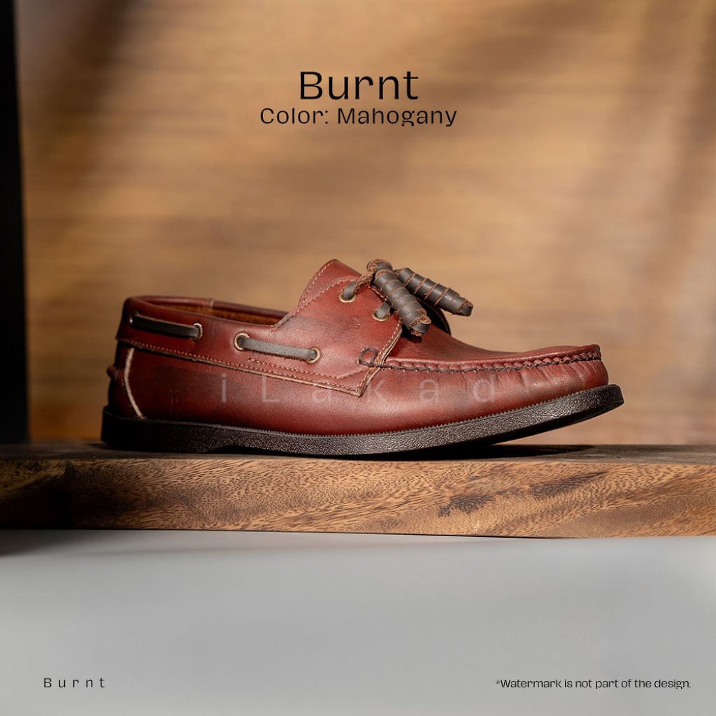 Ilakad Burnt Mahogany Boat Leather Shoes Leather Men Topsider Shoes ...