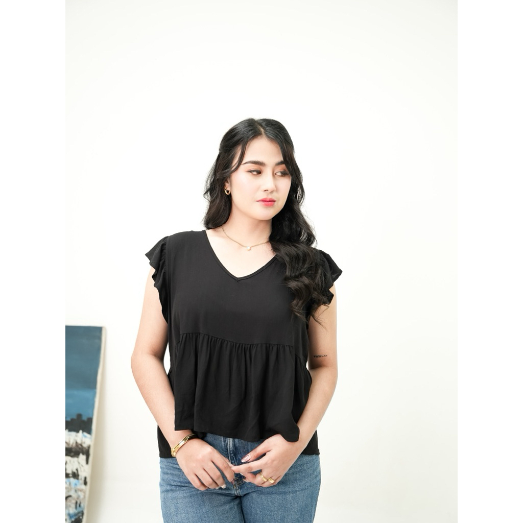 Gotu Amy V- Neck Soft Linen Ruffle Sleeves | Shopee Philippines