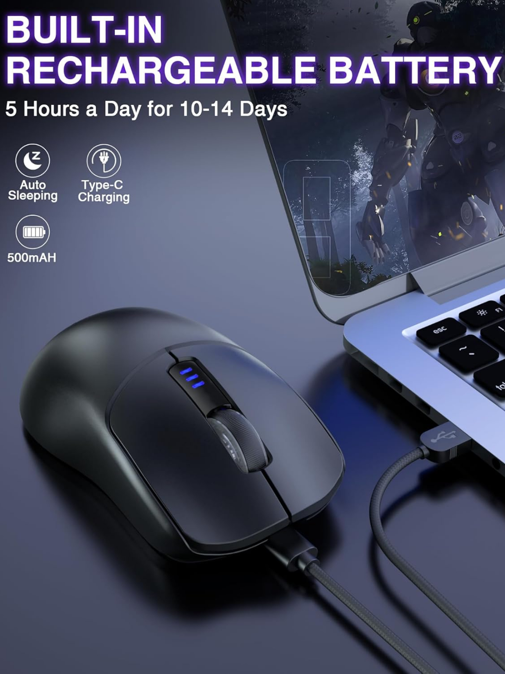 AULA SC580X Wireless Mouse Bluetooth/2.4G/Type-C 500mAh Battery 6-speed ...