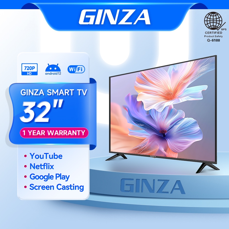 GINZA 32 Inches Smart TV Full HD Android TV Flat Screen Ultra-slim ...
