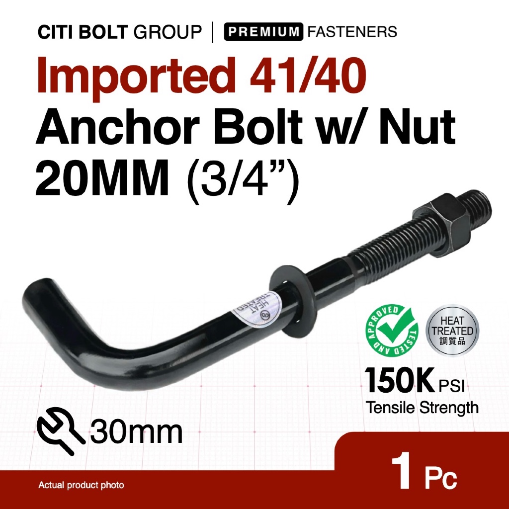 1pc M20 (20MM) High Tensile Anchor Bolt 4140 w/ Nut & FW for Concrete ...