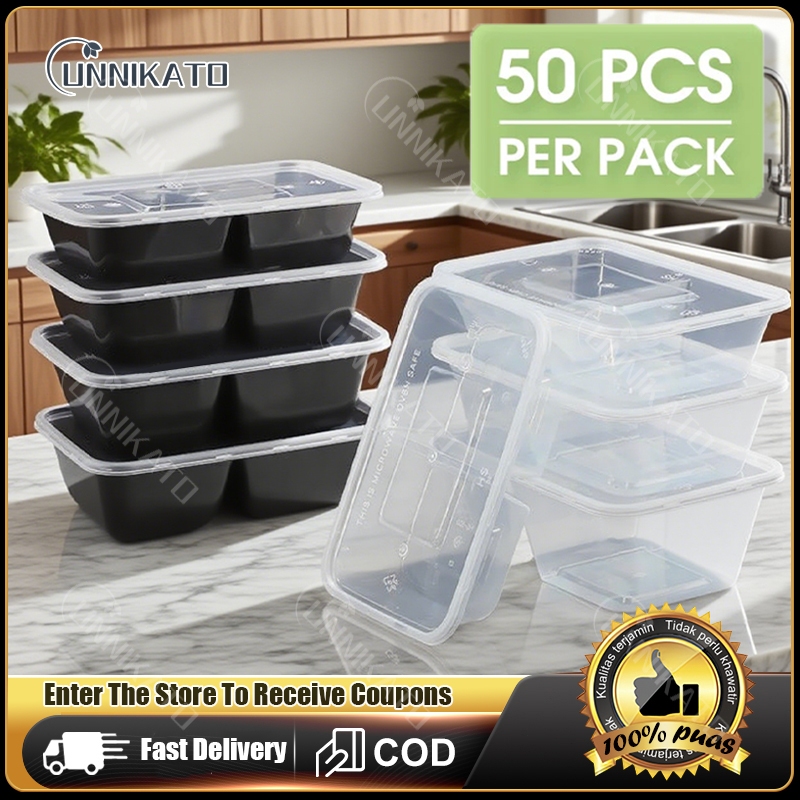 50Pcs Bento Box Disposable 2Division Food Packaging Box Disposable Pack ...
