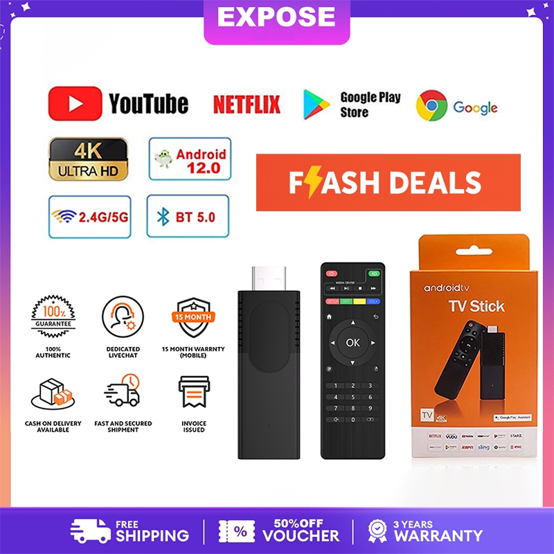 EXPOSE TV Stick 4K HDR Android 12.0 Wifi Smart Media Player Netflix ...