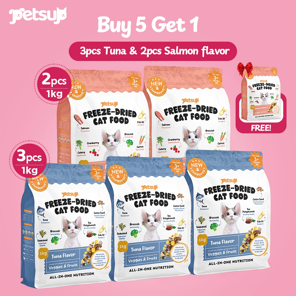 Petsup BUY 5 GET 1 FREE Total of 6 Kgs Freeze Dried Cat Dry Food Cat ...
